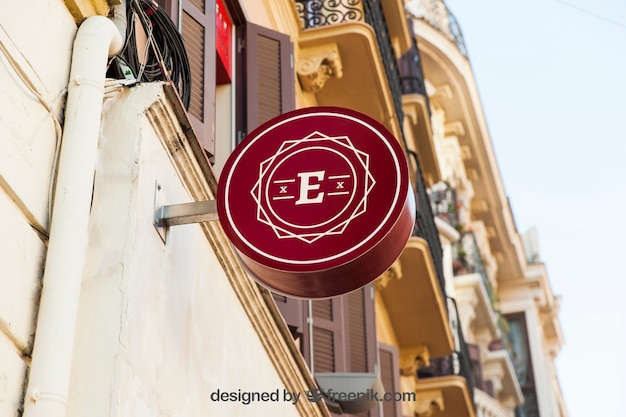 Free: Round red shop sign mockup - nohat.cc