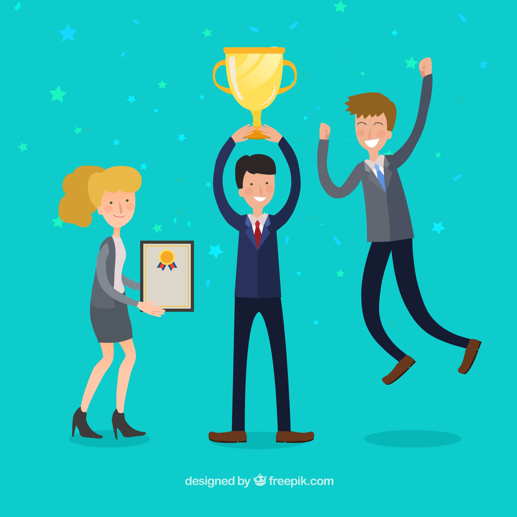 Free: Happy cartoon character winning a prize - nohat.cc