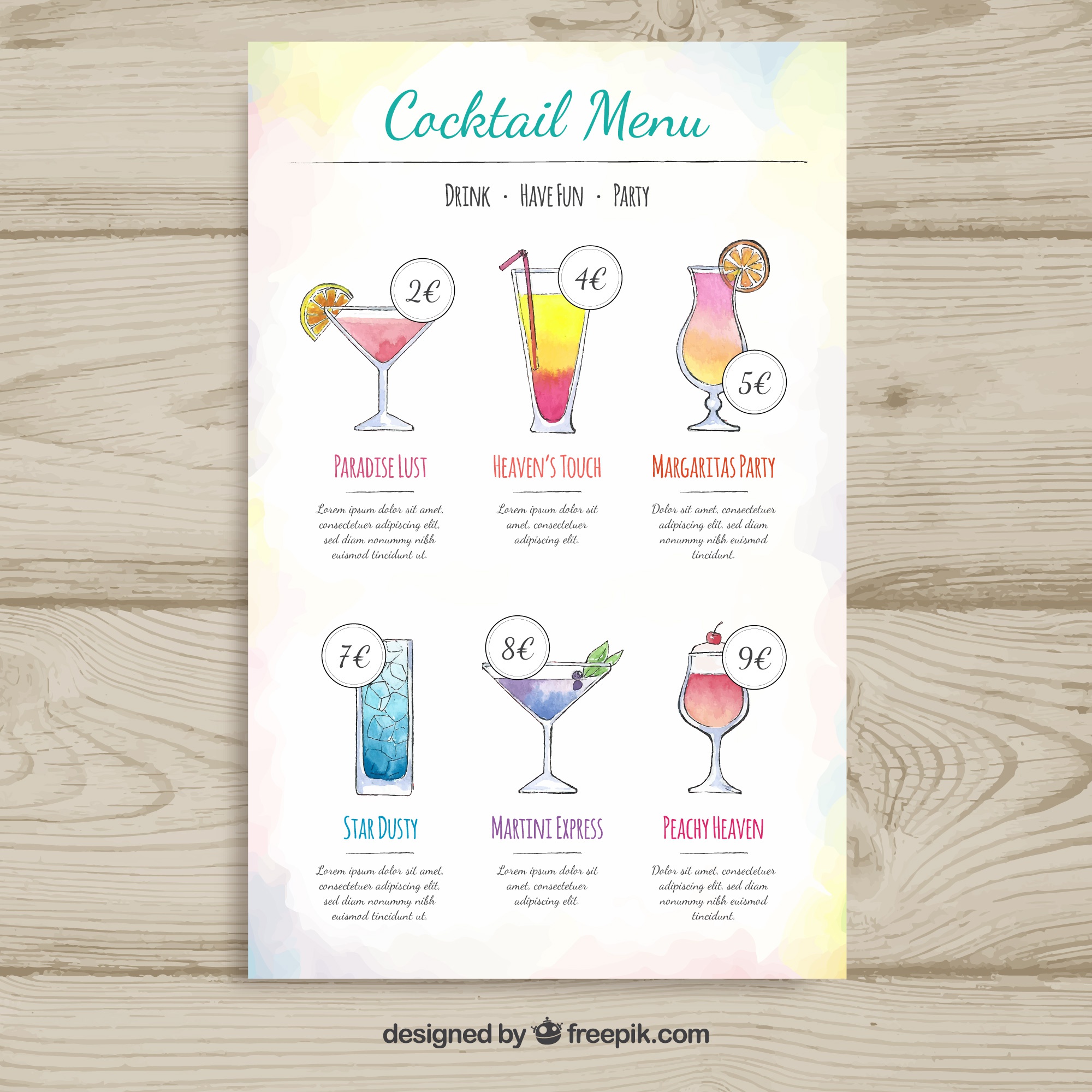 Free: Watercolour template of cocktails menu - nohat.cc