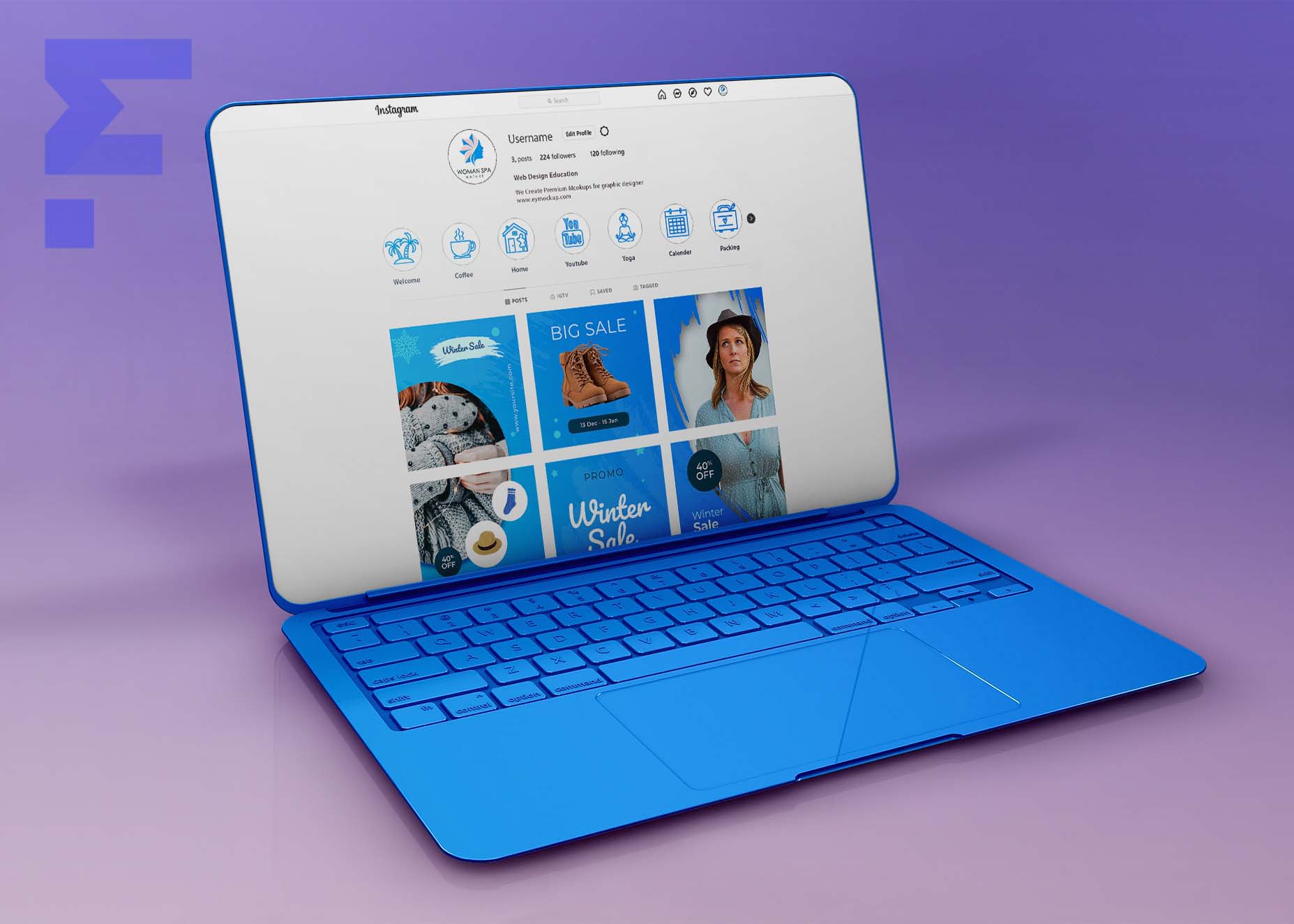 Free: Blue Laptop Instagram Mockup - Freebies Mockup - nohat.cc