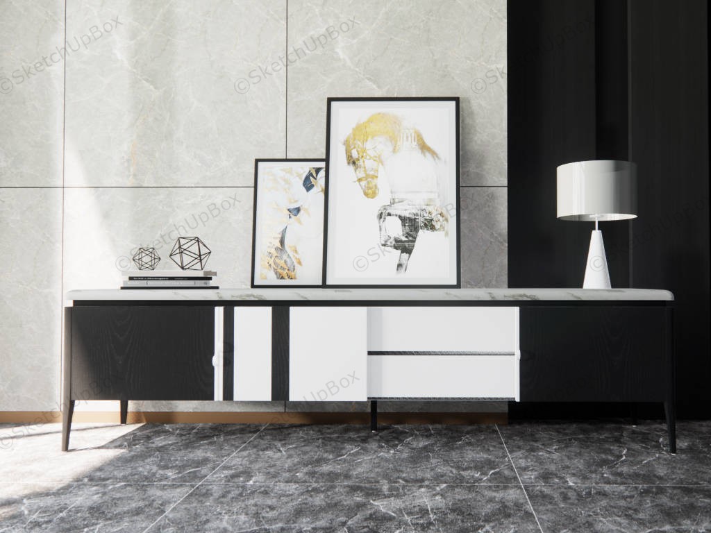 Free: Black and White Console Cabient SketchUp 3D Model .skp File ...