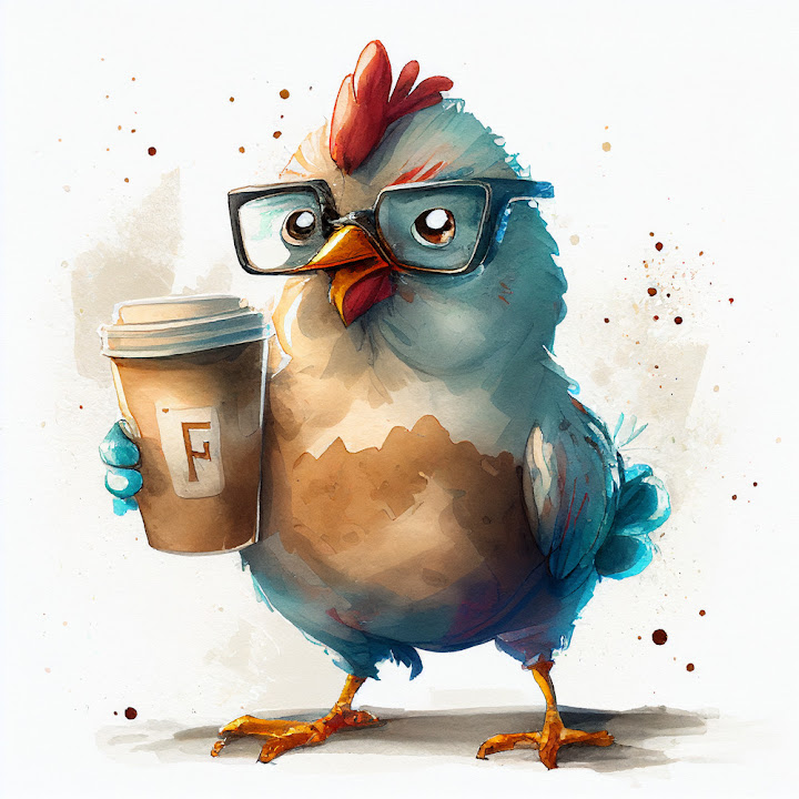 Free: watercolor cartoon of a chicken holding a cup of to go coffee ...