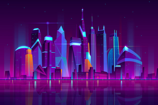 Free: Modern city cartoon vector night landscape. urban cityscape ...