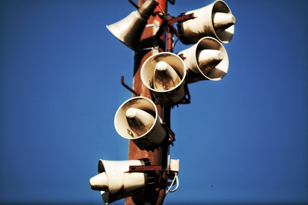 Free: Megaphone Speakers on Wooden Post - nohat.cc