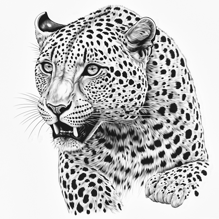Free: Leopard portrait drawing, black and white generated by A.I - nohat.cc