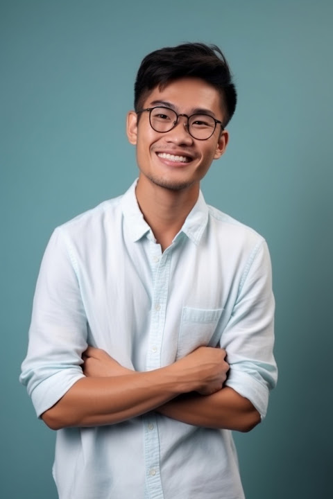Free: Portrait of an Asian young man wearing shirt, smiling generated ...