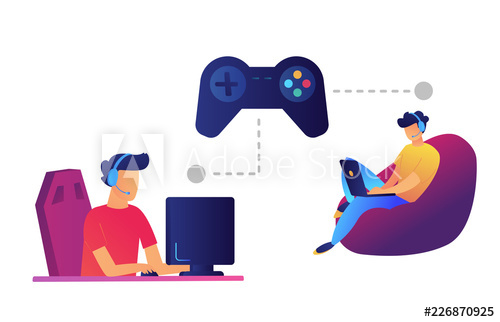 Free: Game controller and gamers playing computer and laptop vector ...