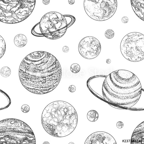 Free: Black and white seamless pattern with planets and other planetary ...