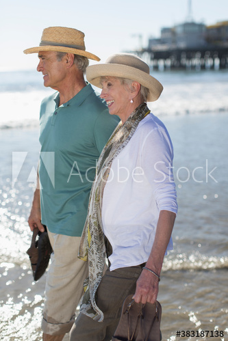 Free: Happy active senior couple wading in ocean surf - nohat.cc