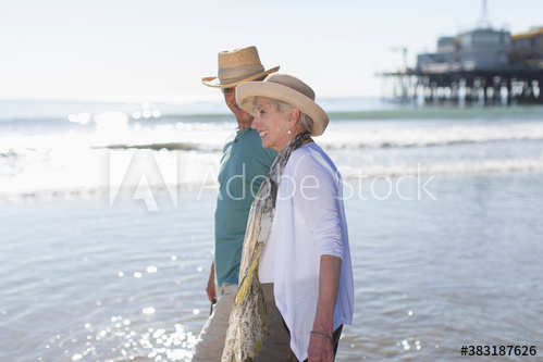 Free: Happy active senior couple wading in sunny ocean - nohat.cc