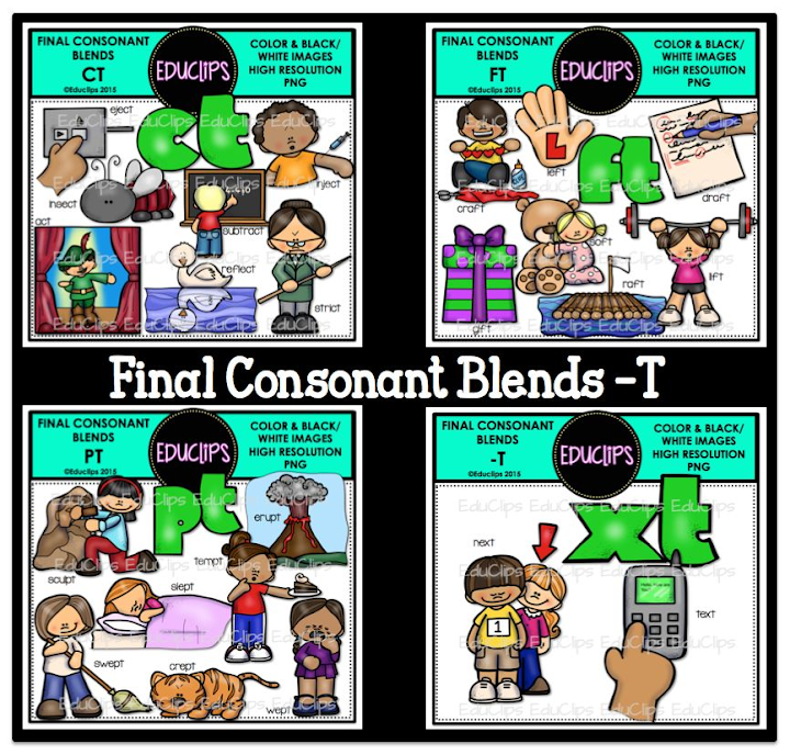 Free: Final Consonant Blends T- Clip Art Bundle (Color and B&W ...