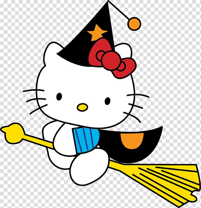 Free: White and multicolored Hello Kitty riding broom art, Hello Kitty ...