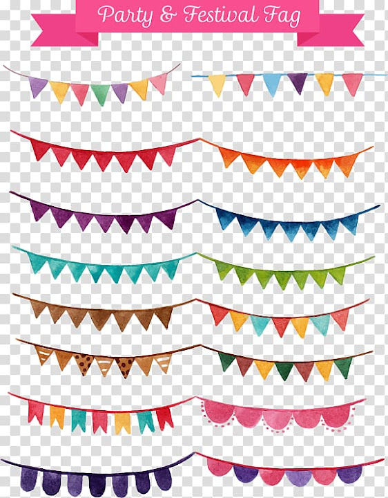 Free: Party & festival flag illustrations, Watercolor painting Party ...