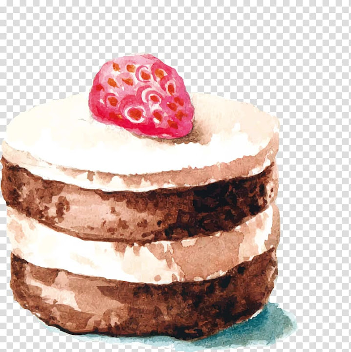 Free: Chocolate cake Strawberry cream cake Watercolor painting Drawing ...