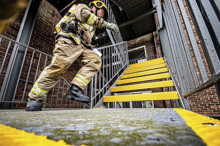 Free: Firefighter running on stairs, June | Free Photo - rawpixel ...
