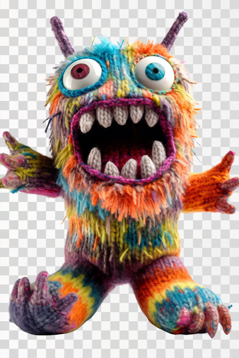 Free: PNG image of colorful standing knitted monster with hands raised ...